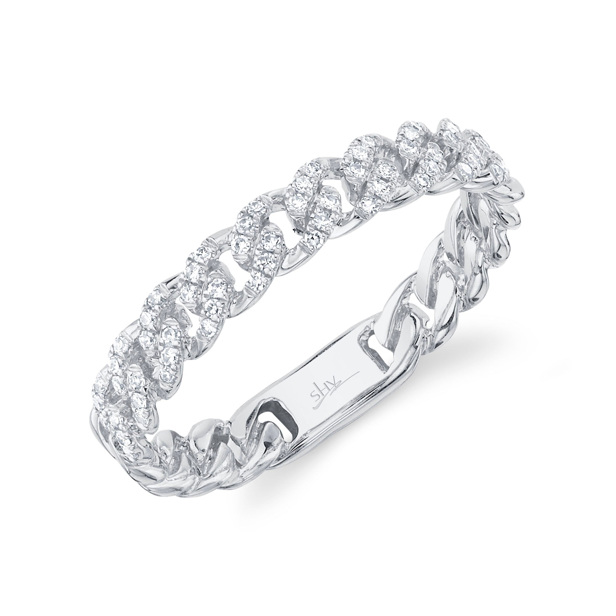 White Gold Diamond Pave Link Ring – H&H Jewels